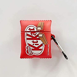 Compatible with Airpods 1/2 Case Silicone, Cute Cartoon Airpods Cover, Cool Fun Kawaii Fashion Funny Cases for Kids Girls Teens Boys Character Skin Keychain Airpod (KITKAT Chocolate)