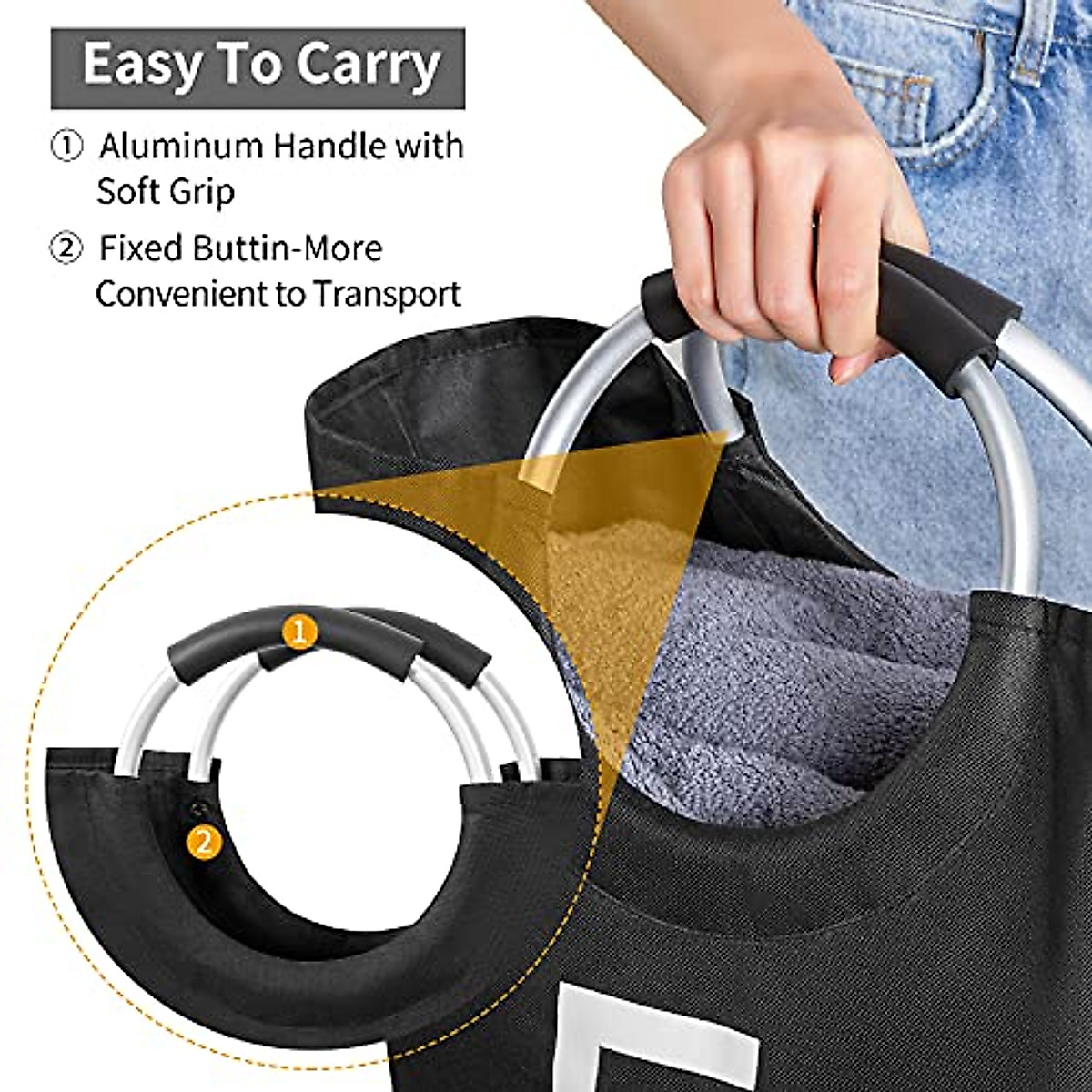 ZERO JET LAG 82L Large Laundry Basket Collapsible Fabric Laundry Hamper Tall Foldable Laundry Bag Handles Waterproof Washing Bin Clothes Bag Travel Bathroom College Essentials Storage (Black, L)