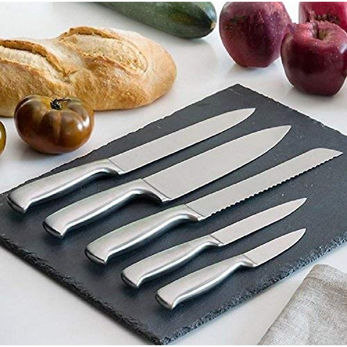Man kitchen knife Block, LAEKER 5 Pack Stainless Steel knife sets with unique holder (silver)