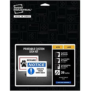 Avery Industrial Custom Sign Kit, Blank White, Printable Custom Signs, Plastic, 8-1/2" x 11", 2 Signs Total (61570)