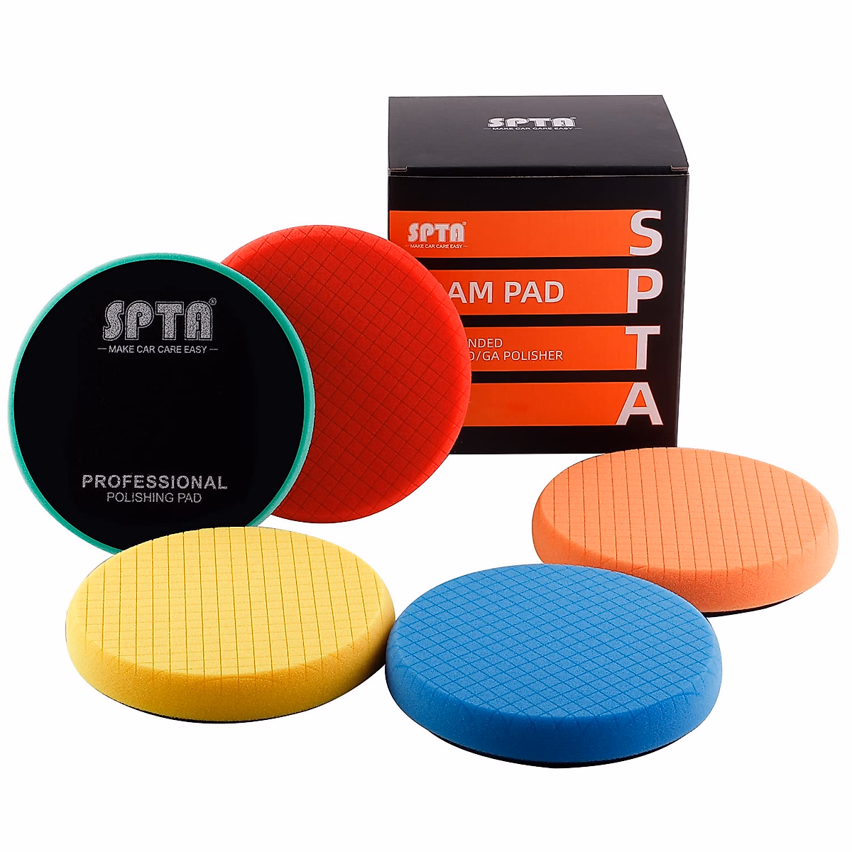 SPTA 5Pc 5.5 Inch Face for 5 Inch 125mm Backing Plate Compound Buffing Sponge Pads Cutting Polishing Pad Kit for Car Buffer Polisher Compounding,Polishing and Waxing