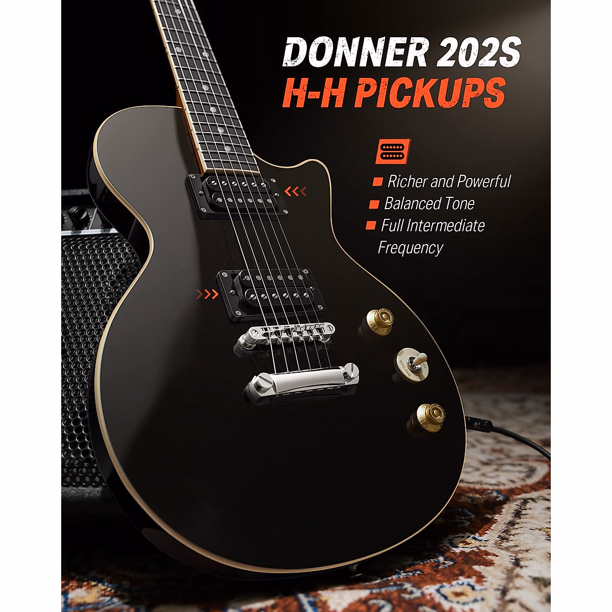 Donner Electric Guitar LP Solid Body, Full-Size 39 Inch Electric Guitar Beginner Kit Black with Bag, Cable, Strap, DLP-124B