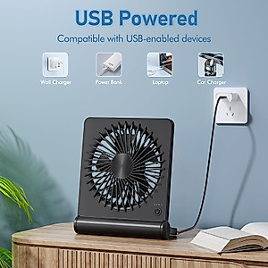 JOSTRY Desk Fan USB Powered with 3 Speeds Adjustable Strong Wind, Ultra Quiet Mini Personal Fan USB-C Corded Powered,220° Tilt Folding Plug In USB Fan