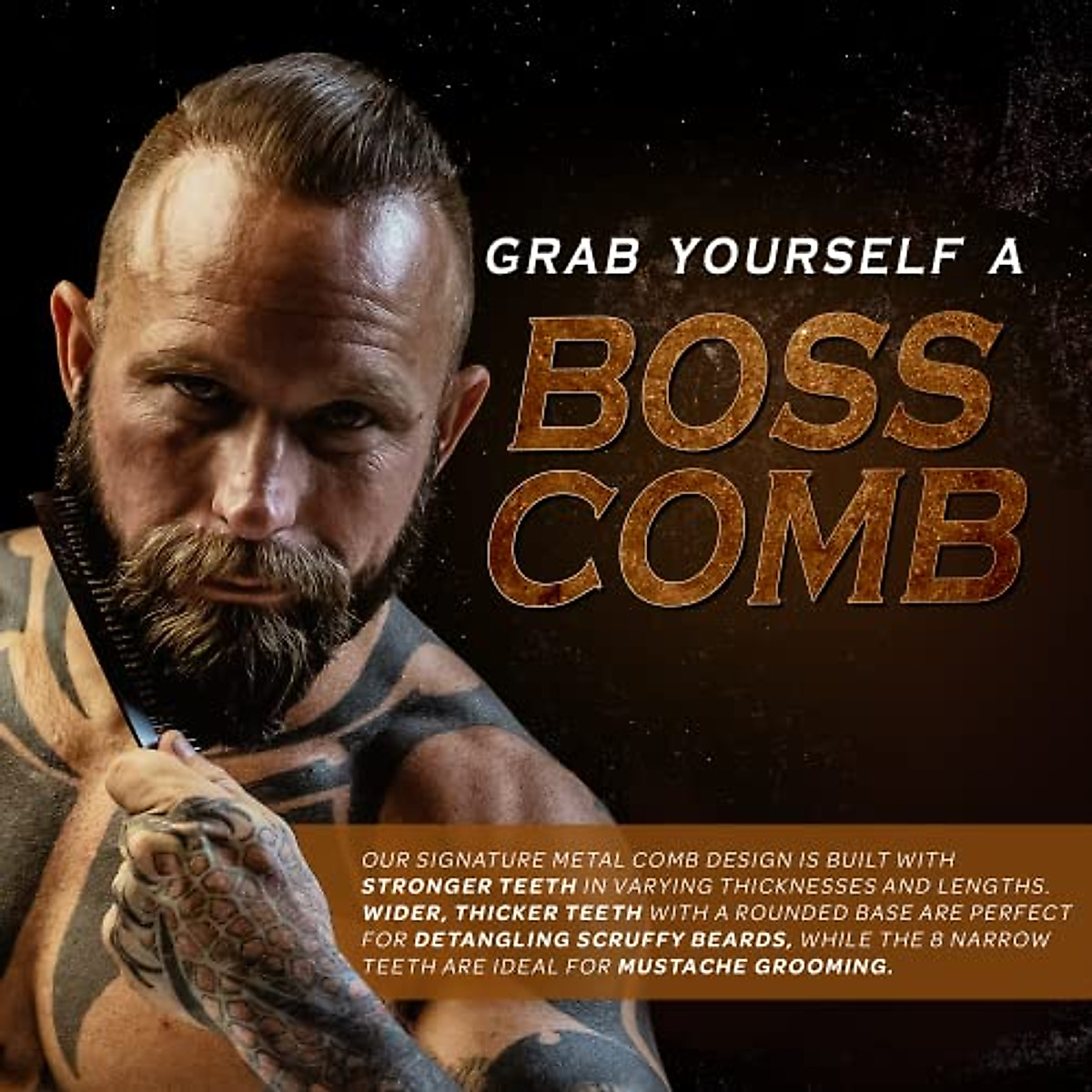 Bossman Metal Comb for Men - Hair and Beard Comb - Accessories for Men's Mustache, Beard and Hair Care with Leather Pocket Case (Black)