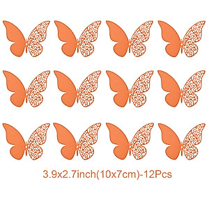 Pengcen 12 Pcs 3D Butterfly Wall Stickers,DIY Wall Decor,Removable Paper Butterflies Sticker,Decoration Kids Bedroom and Wedding,Orange,Pattern A