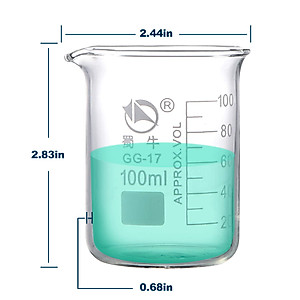 Young4us Glass Beakers, Pack of 6 Low Form Glass Measuring & Glass Droppers Set, 3 Graduated Griffin Beakers in 3 Sizes with Scales, 250ml, 100ml, 50ml, 3 Glass Droppers Without Scales (3ml per Drop)