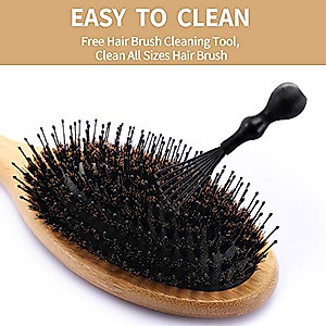 Natural Boar Bristle Wooden Bamboo Paddle Brush - Best Detangler for Women & Men's Curly and Thick Hair, Anti-Static, Reduces Hair Breakage