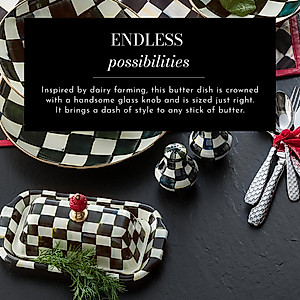 MacKenzie-Childs Sterling Check Enamel Butter Box, Cute Lidded Butter Dish