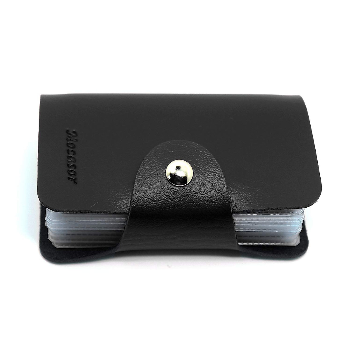 Mocasor Soft Leather Credit Card Holder for Men & Women Bank Card Case with 24 Durable Plastic Insert Slots Slim Pocket Wallet ID Card Organiser Business Card Case Purse (Black)