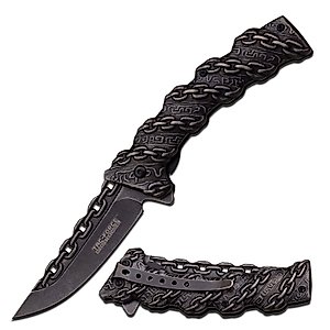 Tac-Force- Folding Pocket Knife –Stonewashed Finish Stainless Steel Blade and Handle with Sculpted Chain Link Design, Includes Pocket Clip, Tactical, EDC, Rescue - TF-859