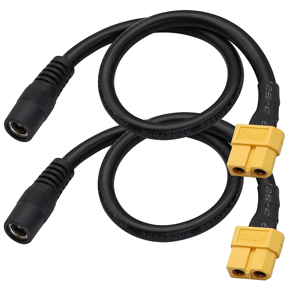 AAOTOKK XT60 to DC Adapter Cable XT60 Bullet Connector Female to DC 5.5mm X 2.5mm Female Power Jack Adapter Cable for TS100 Soldering Iron, FPV Monitor Power,Drone Power Cord.(30 cm-2Pack)