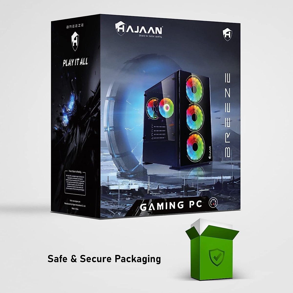 HAJAAN Breeze Gaming Desktop Tower Computer PC - AMD Ryzen 5 5000 G-Series 5600G 6-Core Processor 3.90GHz, 16GB DDR4 RAM, 512GB SSD, Gaming Headset, Wi-Fi Ready, Windows 11 Pro (with Radeon Graphics)