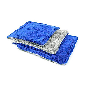 [Amphibian Mini] Dual Side Glass Cleaning Microfiber Towel - One Side Twist, One Side Plush - 8"x8" (Blue/Gray) 3 Pack