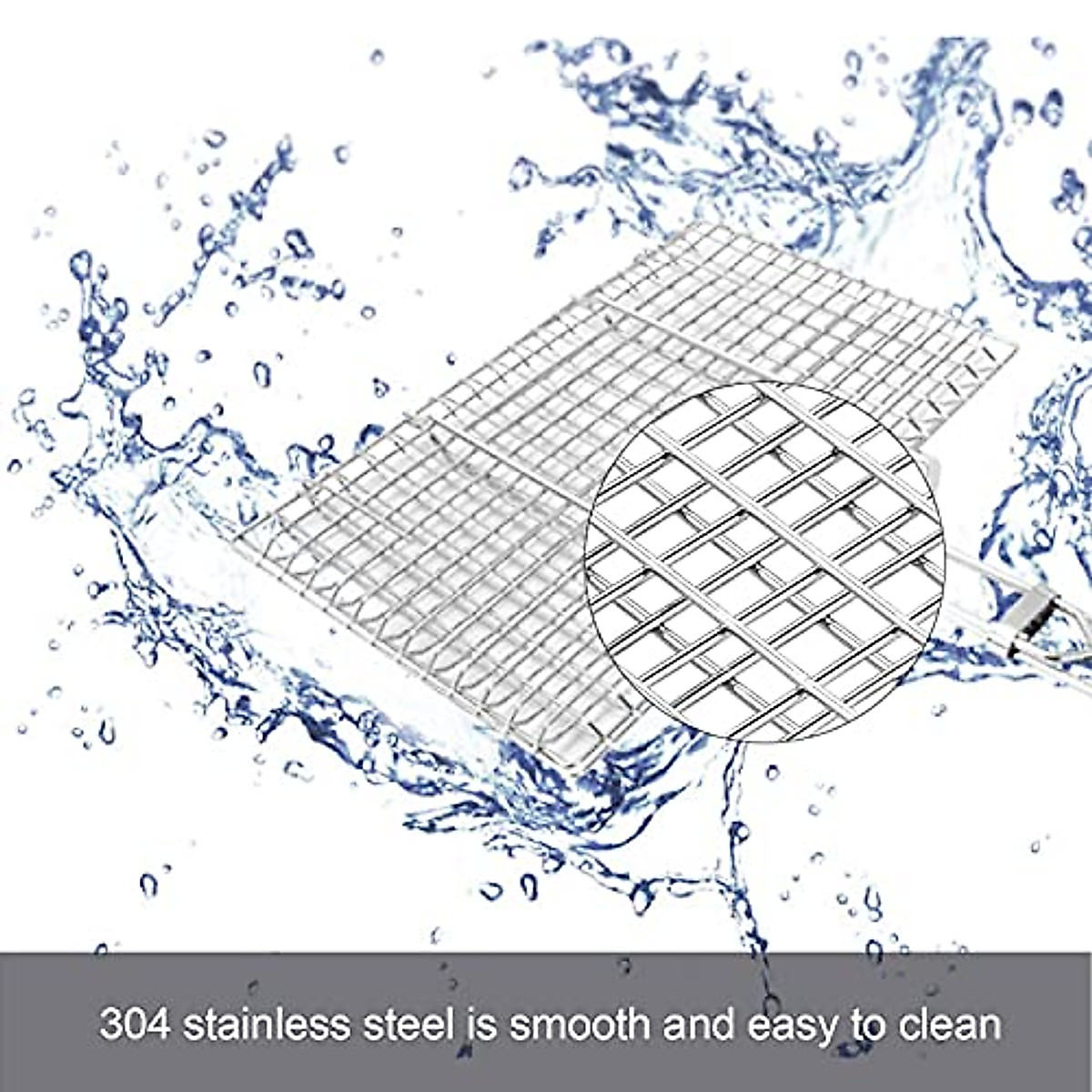 Odowalker Barbeque Basket, Portable BBQ Grilling Basket with Long Handle, Grilling Basket Stainless Steel for Fish Vegetables Steak Shrimp Chops Outdoor Grill Tool