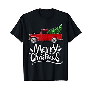 Vintage Wagon Red Truck Christmas Tree Pajama Gift T-Shirt