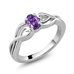 Gem Stone King 925 Sterling Silver 6X4MM Oval Gemstone Birthstone Heart infinity Ring | Wedding Anniversary Promise Ring For Women | Available In Size 5, 6, 7, 8, 9