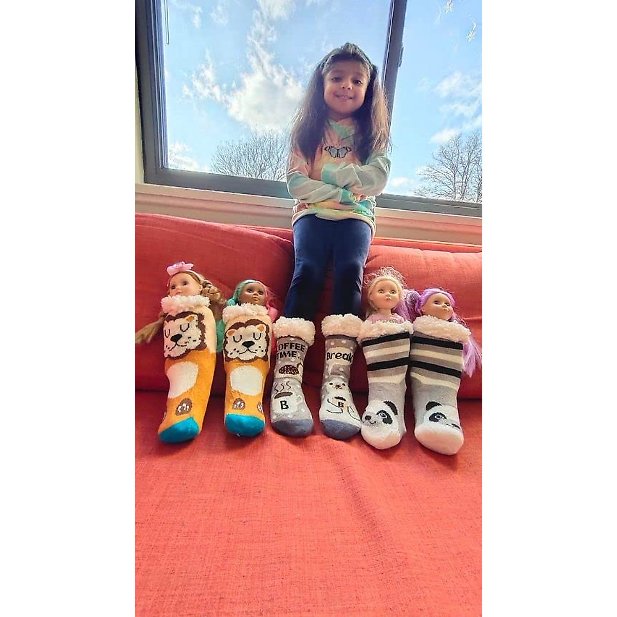 Cozople Winter Kids Fuzzy Slipper Socks Soft Thermal Non Skid Stockings for Girls Pink Cat Graphic Warm Fluffy Fleece Lined Home Socks with Grippers Think Christmas Stocking Stuffers for Girls 5-8T