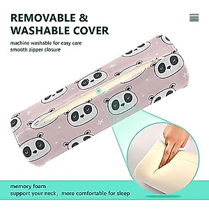 Vnurnrn Pink Panda Neck Support Pillow Round Neck Roll Bolster Cylinder Pillow Cervical Pillows Back Pillow for Leg Knee Back Head Support for Work Men Women Bed