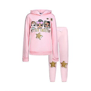 L.O.L. Surprise! Stargazer, Flipside and Marine Q.T. Girls Hooded Sweatshirt and Pants Set for Big Kids – Pink