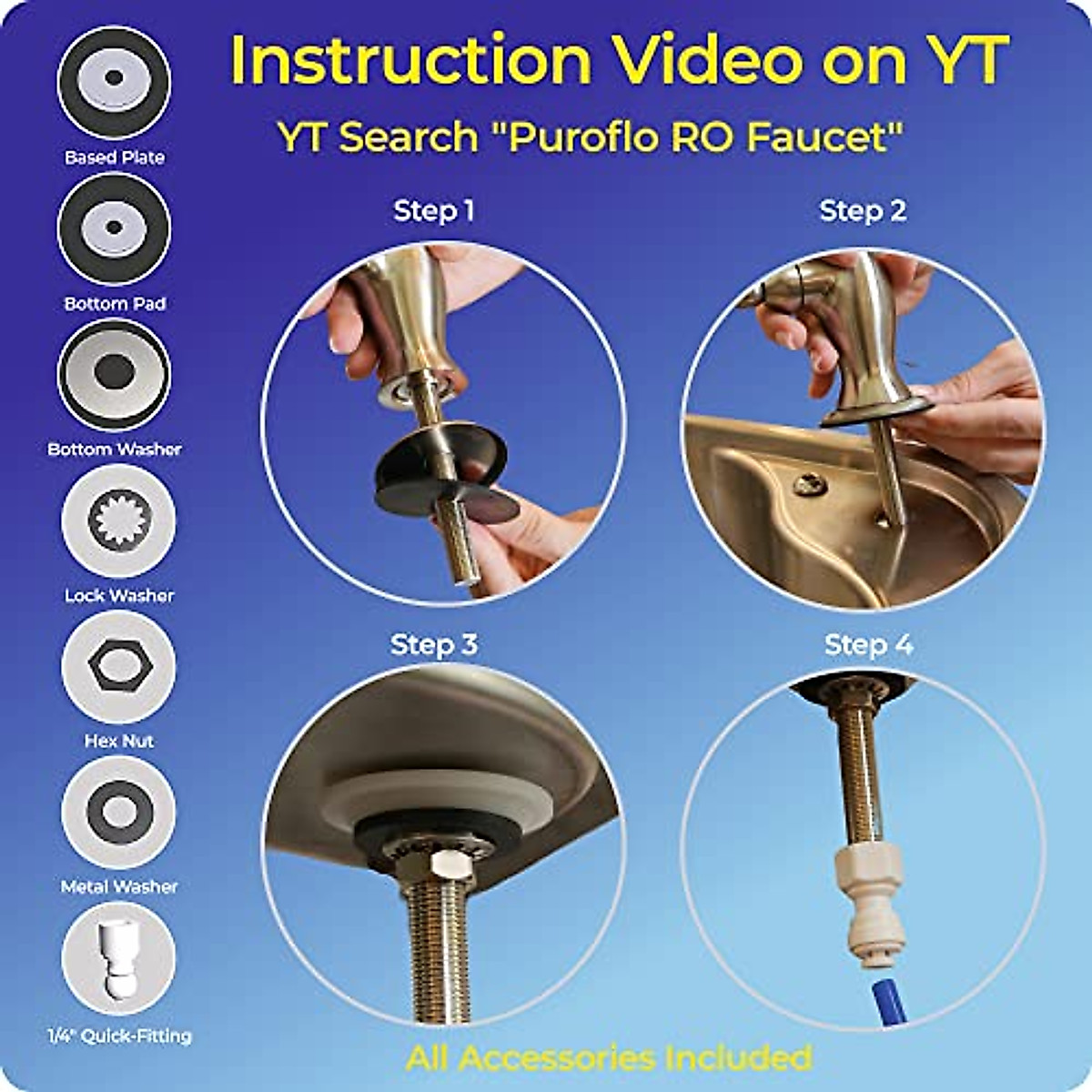 Puroflo Brushed Nickel Reverse Osmosis Faucet, NSF Certified Lead-Free Drinking Water Faucet for Under Sink Water Filtration System, Non-Air Gap Brushed RO Faucet, Filtered Water Faucet FLR-575BN