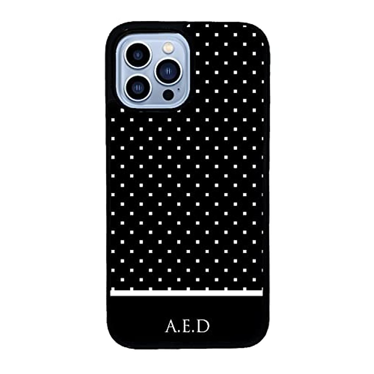 Black and White Square Polka Dots Monogram Apple iPhone Black Rubber Phone Case Compatible with iPhone 14 Pro Max, Pro, Max, iPhone 13 Pro Max Mini, 12 Pro Max Mini, 11 Pro Max X XS Max XR 8 7 Plus