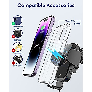 Wireless Car Charger, ZEEHOO 20W Fast Charging Auto-Clamping Car Mount, Dash Windshield Air Vent Wireless Car Phone Charger Holder for iPhone 14 13 12 11, Samsung S23 Ultra, LG, Pixel, etc