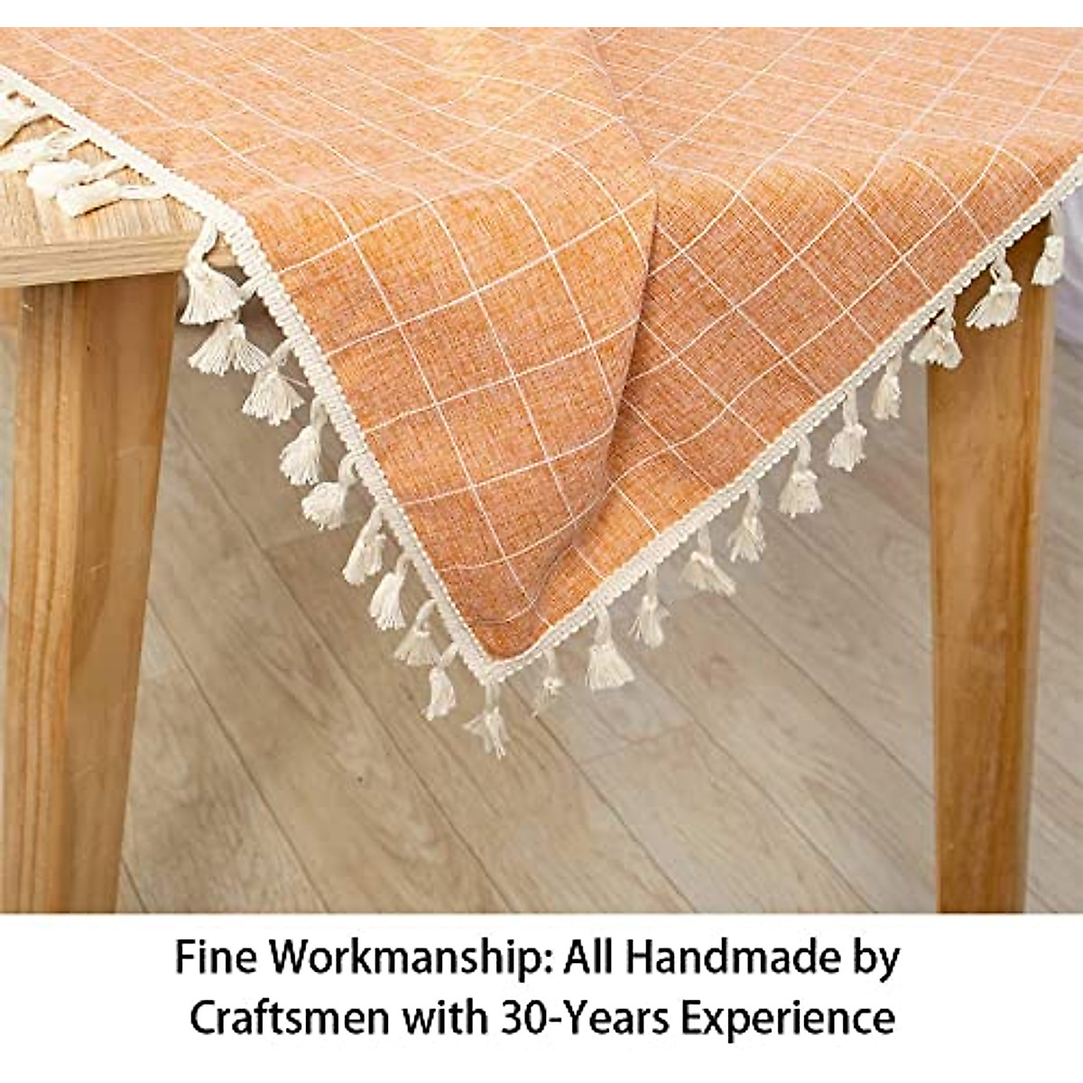 Rectangle Tablecloth Cotton Tablecloth Wrinkle Free Dust-Proof Table Cloth Checkered Design Tablecloth Heavy Weight Cotton Linen 55"x86" Coral Embroidery Tassel Tablecloth for Home Kitchen Tables