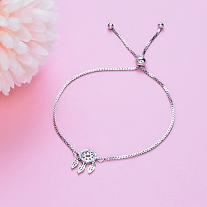 WKLQLQ Dream Catcher Bracelet Feather Bracelet 925 Sterling Silver Size Stretchable Suitable as a Gift for Women and