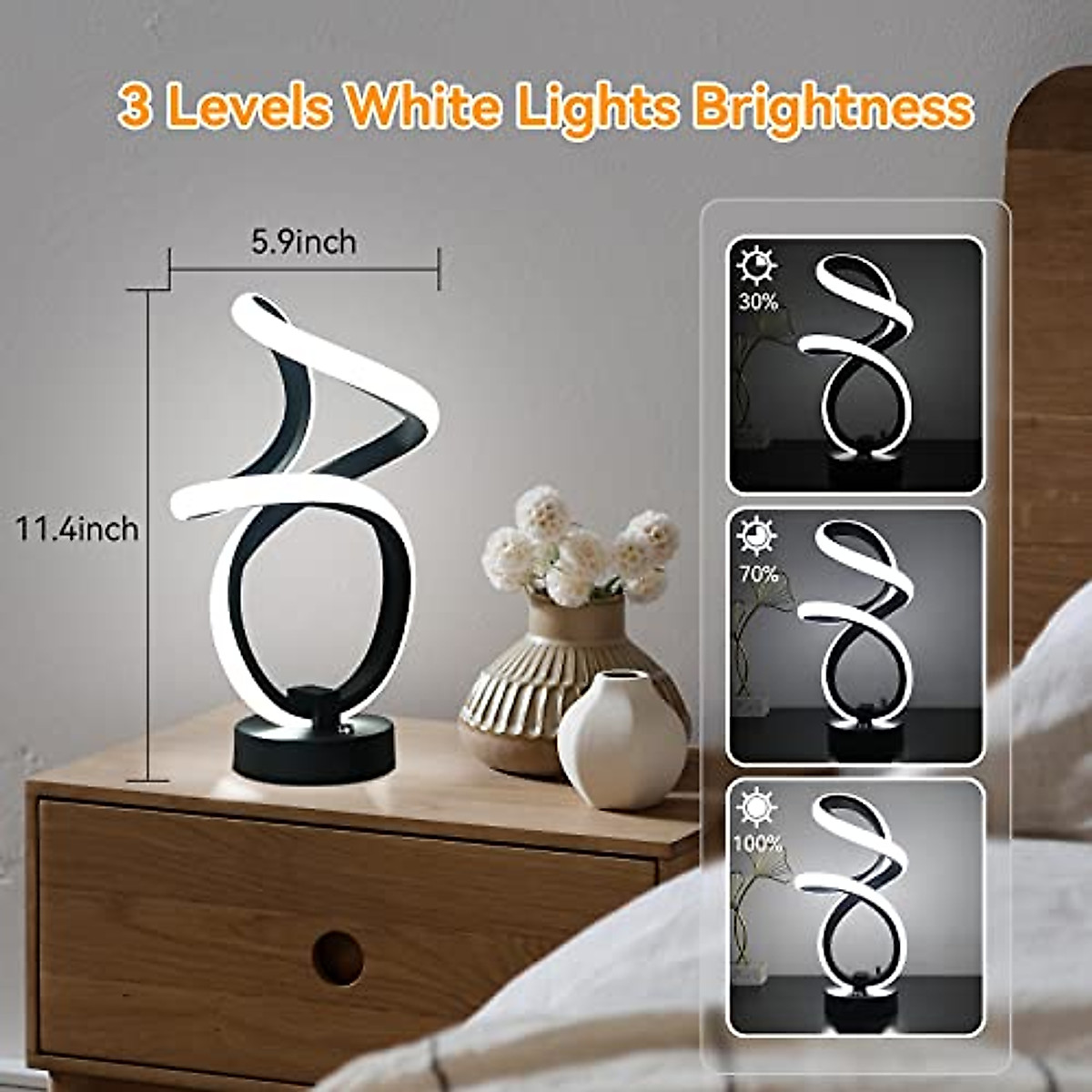 AVANLO Modern Table Lamp, RGB Touch Spiral Bedside Lamp, Unique Dimmable LED Table Lamp for Bedroom, Cool Desk Nightstand Lamps for Living Room Office Home Decor Ideal Gifts (Art Deco)