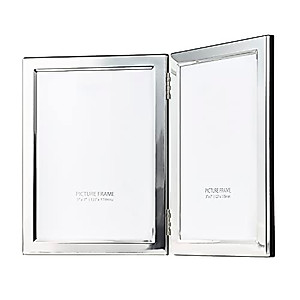 Quality Modern Shiny Silver Plated Contemporary 5" x 7" Double Hinged Picture Frame - Black Velvet Backing and Lacquer Coated