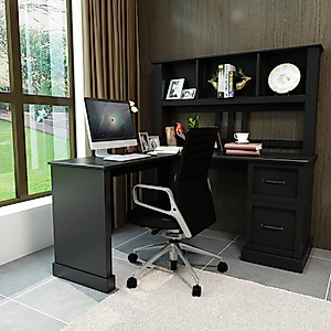 WERSMT L Shaped Computer Desk with Drawers Corner Desk Large Storage Gaming Desk Home Office Desks with Bookshelf Easy to Assemble, Black