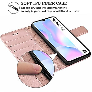 kazineer Leather Wallet Cover Phone Case for Xiaomi Redmi 9A/Xiaomi Redmi 9AT, with RFID Blocking Card Holder Slots (Rose Gold)