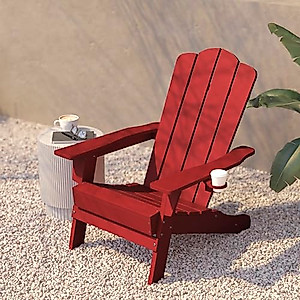 Flash Furniture Newport Adirondack Chair with Cup Holder, Weather Resistant Poly Resin Adirondack Chair, Red
