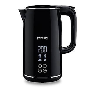 Razorri Electric Kettle 1-Click Control LED Digital Display, 1.7 Liter BPA-Free, Stainless Steel Double Insulated Wall, Boil Dry Protection, Keeps Warm for Tea Coffee, Cool to Touch, Cordless, Black