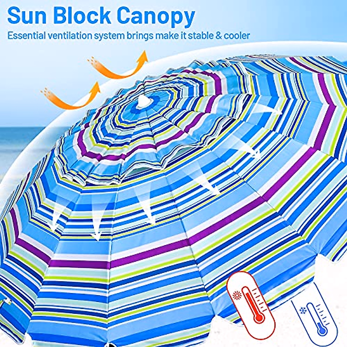 TANGKULA 8FT Beach Umbrella, Portable Beach Umbrella W/Sand Anchor & Tilt Mechanism, 16 Sturdy Fiberglass Ribs, Outdoor Sunshade Umbrella W/Carrying Bag for Garden, Patio, Beach, Outdoor (Blue)