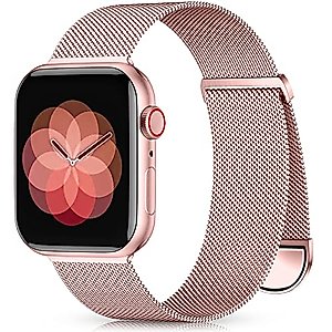 Zedoli Compatible with Apple Watch Band 38mm 40mm 41mm 42mm 44mm 45mm 49mm iWatch Bands SE Ultra Series 8 7 6 5 4 3 2 1 for Women Men, Stainless Steel Magnetic Mesh Loop Metal Strap, Rose Pink Gold