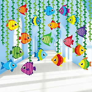 Naozinebi 20 Pcs Tropical Fish Garland Kit Under the Sea Party Decorations Ocean Animals Banner Mermaid Streamers Strings Hanging Swirls for Kids Home Classroom Baby Shower Birthday Party Supply Favor