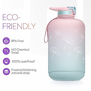 TOBA 1 Gallon Motivational Water Bottle -128 oz BPA Free Water Jug Large Sports Water Bottle Leakproof Drinking Bottle Women/Men for Fitness Gym Outdoor Activity, Pink Dandelion