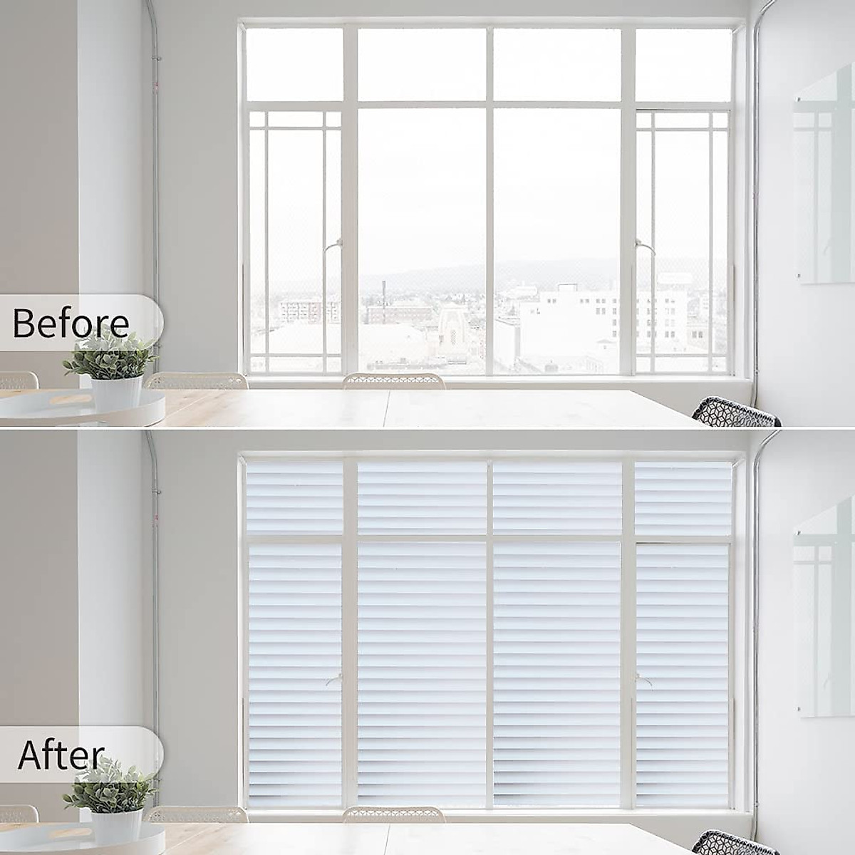 DERZGAO Window Privacy Film with Installation Tools, Blinds Pattern, Static Cling, Anti UV, Heat Control, Ideal for Home Shower Office Glass Door (Blinds Pattern, 17.5X78.7Inch)