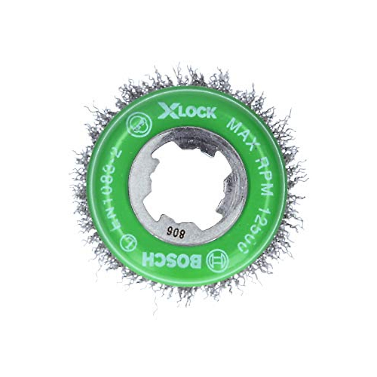 BOSCH WBX319 3 In. X-LOCK Arbor Stainless Steel Crimped Wire Cup Brush For Applications in Removing Weld Scale, Burrs and Corrosion, Preparing Painting Surfaces