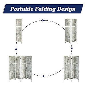 Babion 4 Panel Room Divider, Grass Willow Hand-Woven Screen, Room Dividers and Folding Privacy Screens, Modern Wall Dividers Room Bedroom Decoration, Dividers for Home Office -Grey