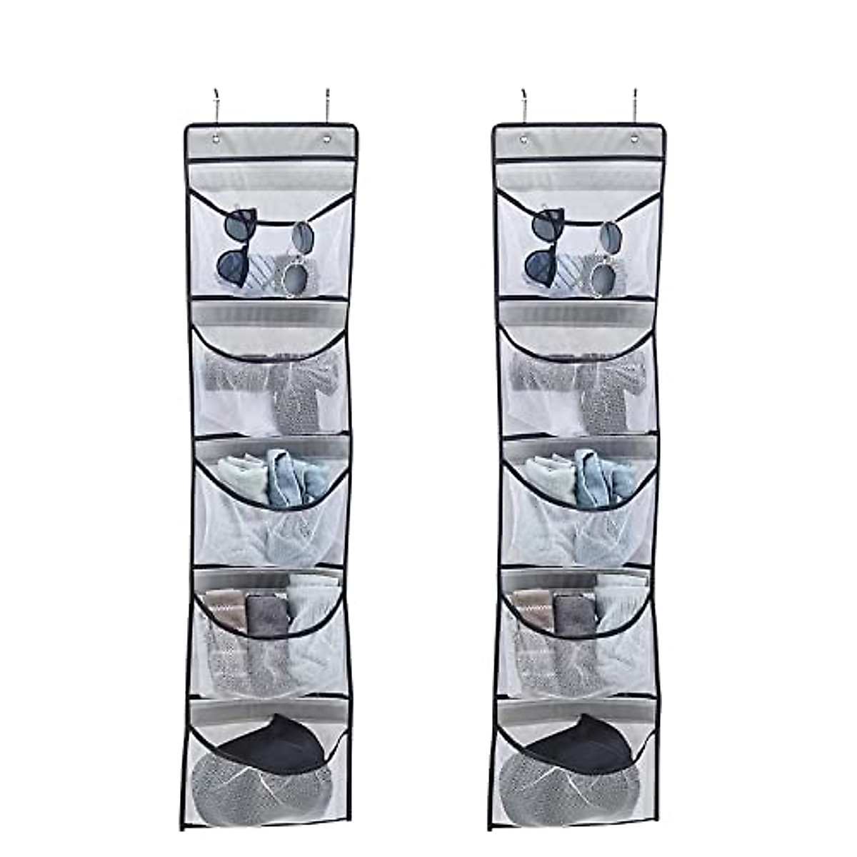 Over Door Organizer Storage - Hanging Closet Organizer with 5 Large Pockets for Bedroom Bathroom Pantry Nursery ,2 Pack (Grey)