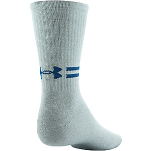 Under Armour Men's Essential Crew Socks, 6-Pairs, Khaki Gray/Khaki Gray/Deep Sea, Medium