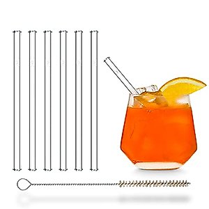 HALM Glass Straws - 6 Reusable 6 inch clear Drinking Straws short + Plastic-Free Cleaning Brush - Made in Germany - Dishwasher Safe - Eco-Friendly - Perfect for Tumbler