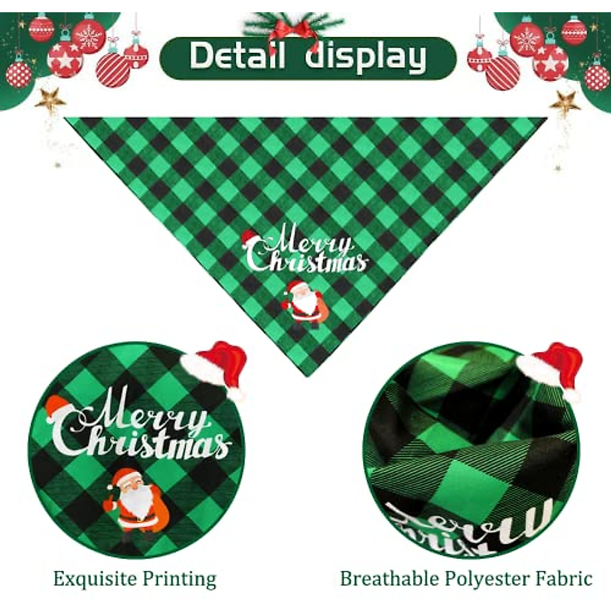 Comtraker Christmas Dog Bandana Hat Bow Tie Set Christmas Green Buffalo Plaid Pet Triangle Scarf Adjustable Bowtie Dog Outfit Decoration Small Medium Large Dog Cat Pet