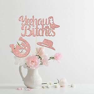12Pcs Rose Gold Cowgirl Decorations Western Centerpieces for Tables, Yee Haw Bitches Table Topper, Western Cowgirls Centerpieces Sticks, Western Bachelorette Birthday Party Supplies