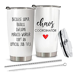 CHICKOR Gifts for Women - Unique Gift idea for Boss Lady, Her, Mom, Coworker, Manager, Teacher, Boss - 20 Oz Chaos Coordinator Tumbler With Straw - Birthday Gifts for Women, Officer, Wedding Planner