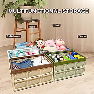 Sutekus Lidded Storage Bins Stackable 30L Storage Crates Collapsible Storage Box For Office Books Grocery Wardrobe (Light Brown)