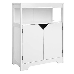 VASAGLE Bathroom Storage Cabinet, Floor Cabinet Cupboard, with Large Storage Capacity, Printed Marble-Like Pattern, Open Shelf, and Adjustable Closed Shelf, 23.6 x 11.8 x 31.5 Inches, White UBBC68WT