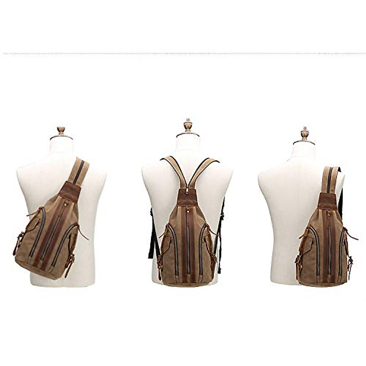 peacechaos Canvas Sling Bag - Small Crossbody Backpack Shoulder Casual Daypack Rucksack for Men Women Outdoor Cycling Hiking Travel (Brown)